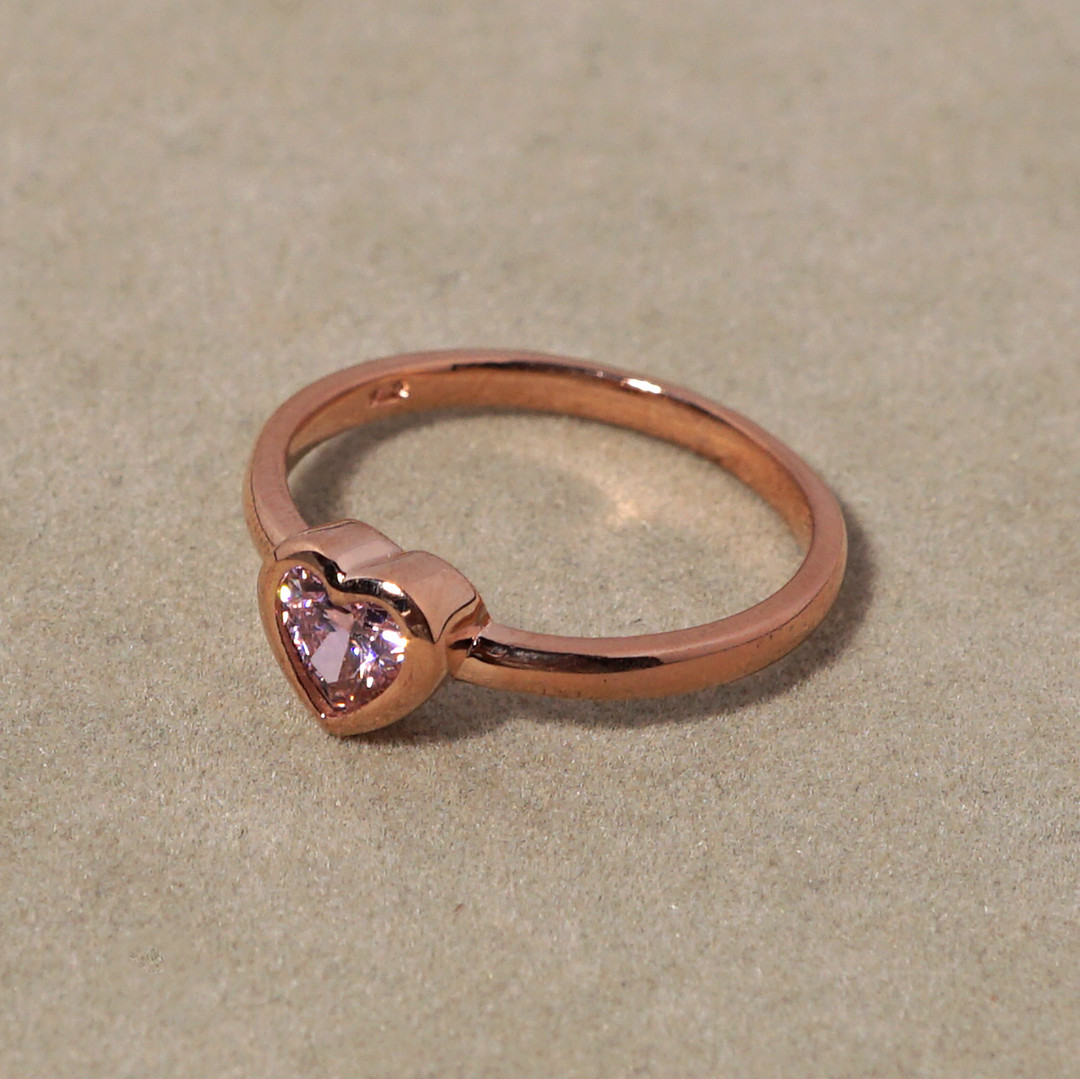 Pink Heart Cubic Ring (Sterling Silver)
