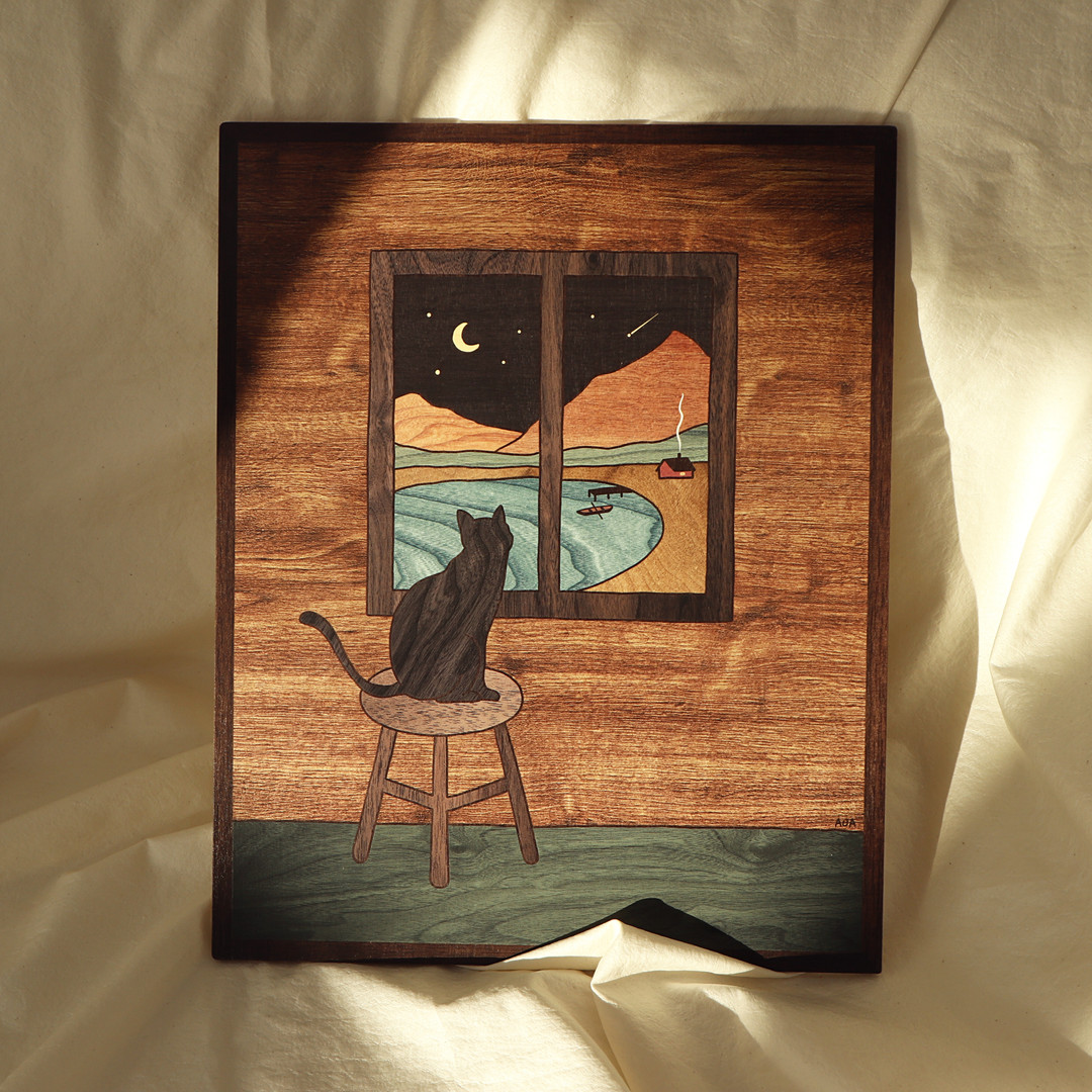 "Moon Cat" Wooden Poster | idus