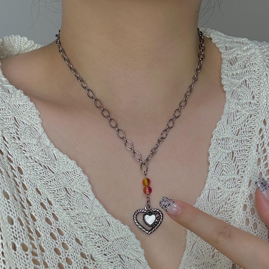 [made] Double heart strawberry candy gemstone necklace | idus