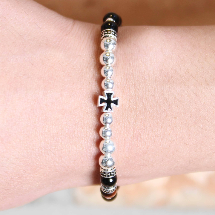 3A 레드 호안석&오닉스 원석 1단 묵주 팔찌 | 아이디어스