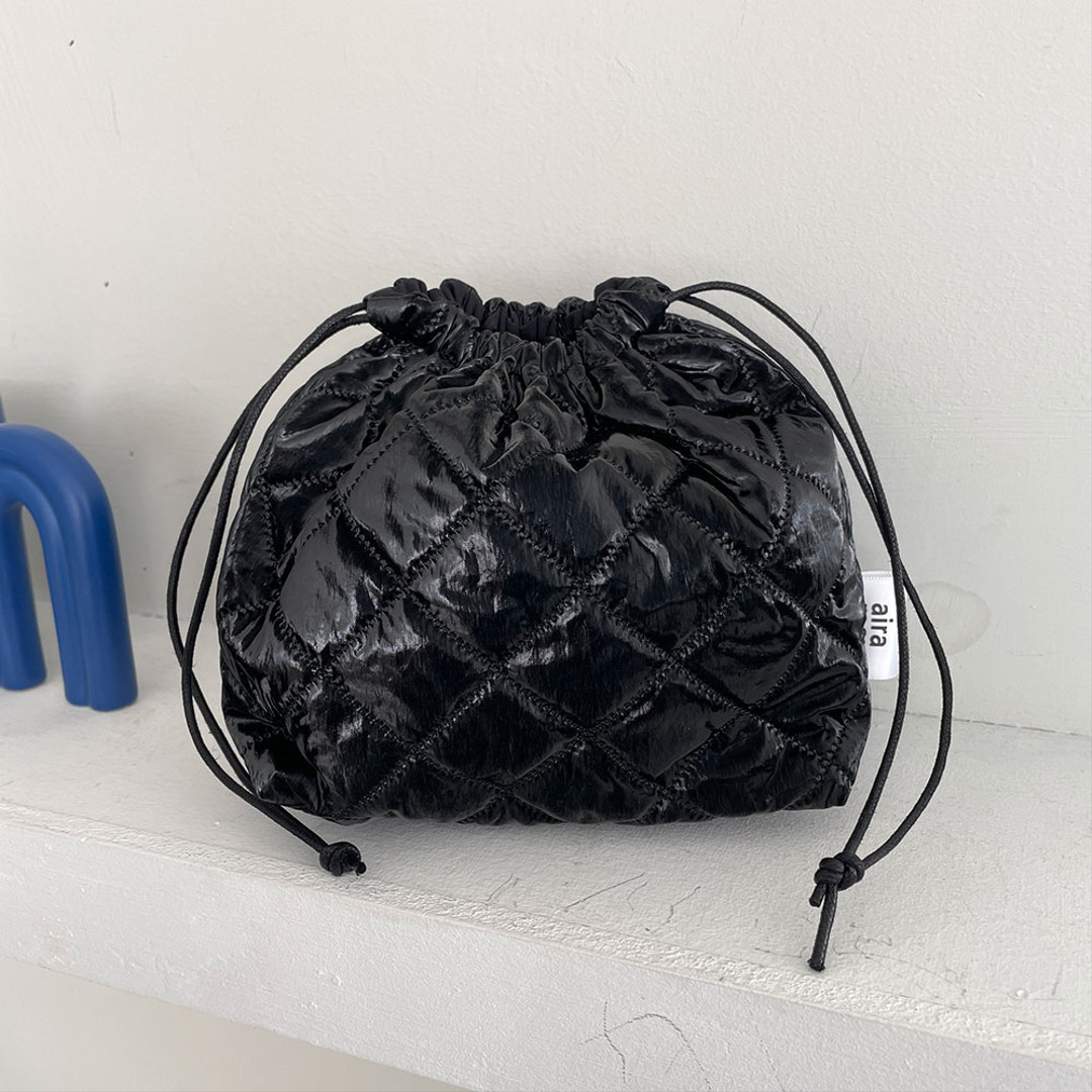 black glossy string cosmetics quilted pouch | idus