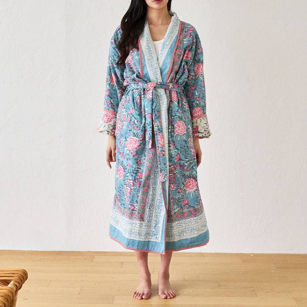 Weekend Robe Handblock Printed Handmade Reversible Robe Shower Bath ...