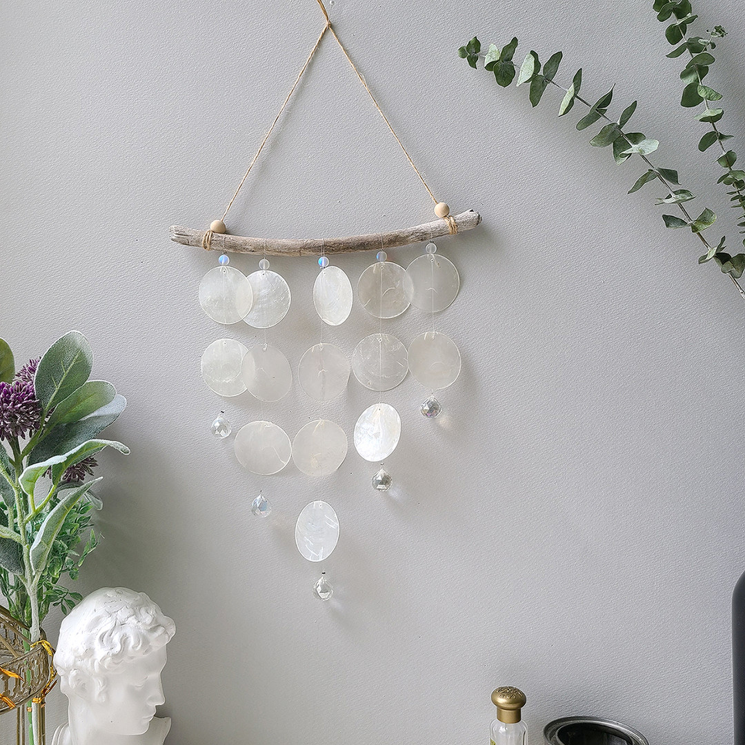 Capiz wind chime for outside White shell driftwood outdoor garden patio ...