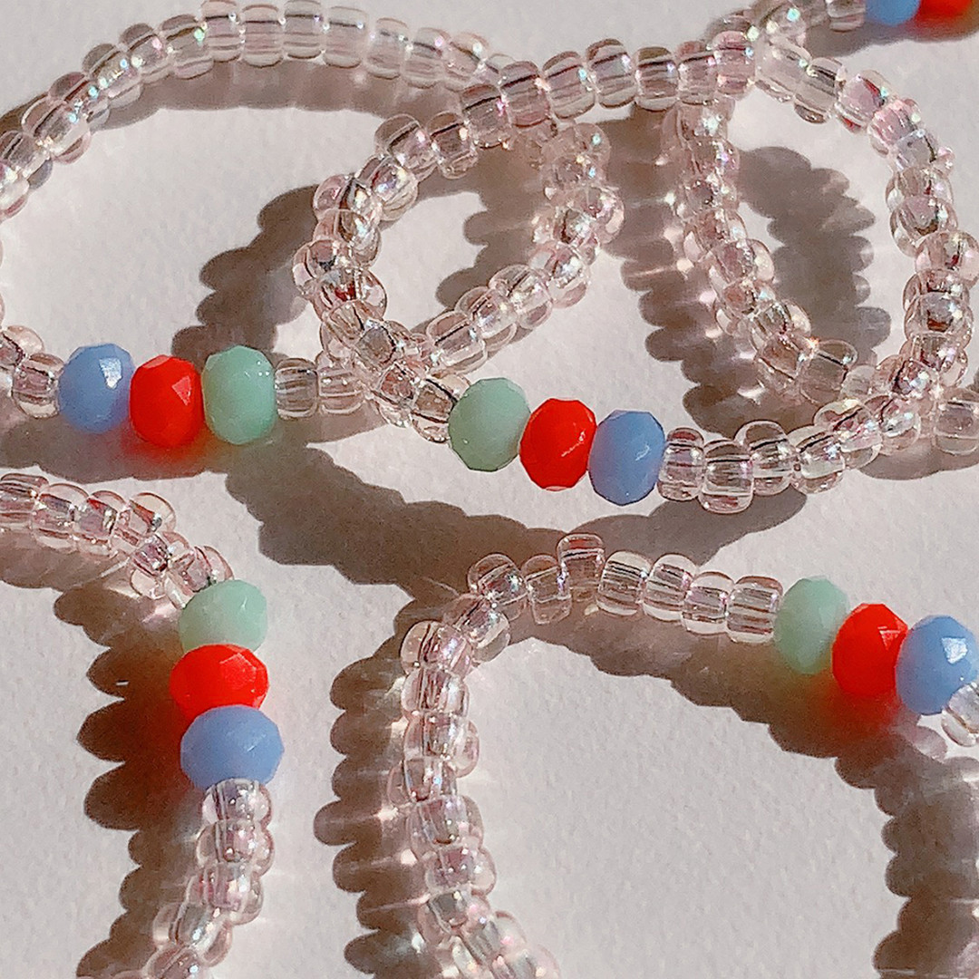 3 baby pink beads ring