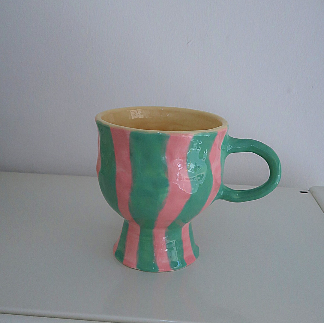 Mint Pink Striped Goblet Mug