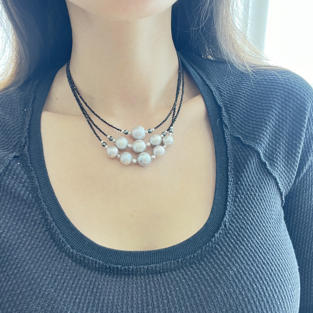 [3 Types] Edison Baroque Pearl Necklace Gray Freshwater Pearl Terahertz ...