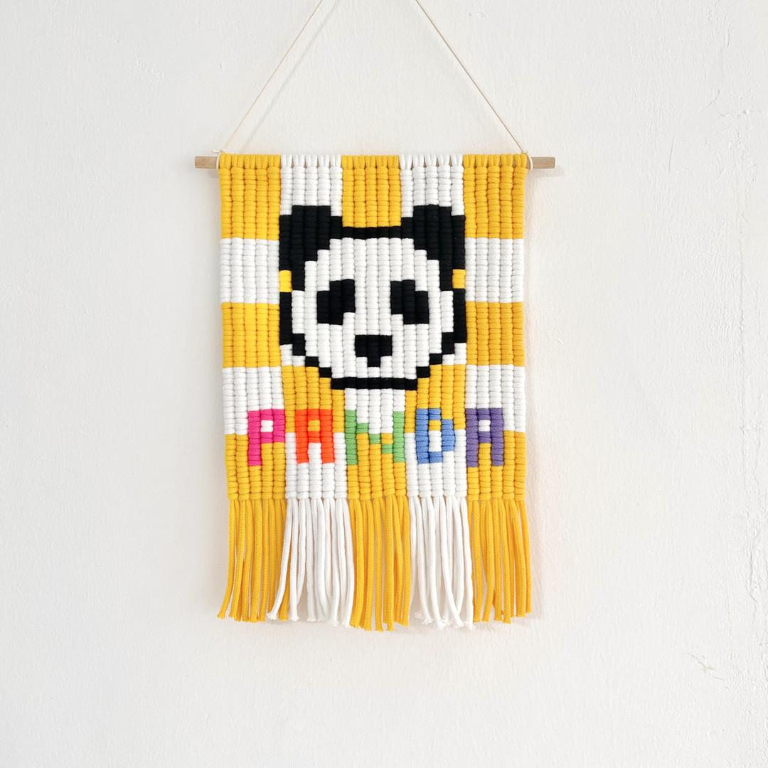 Panda check macrame poster wall hanging