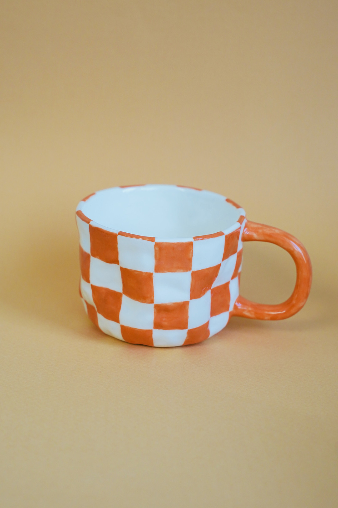 Obo-ye Handmade Ceramic Mug – Checkerboard Orange Design, Home Café ...