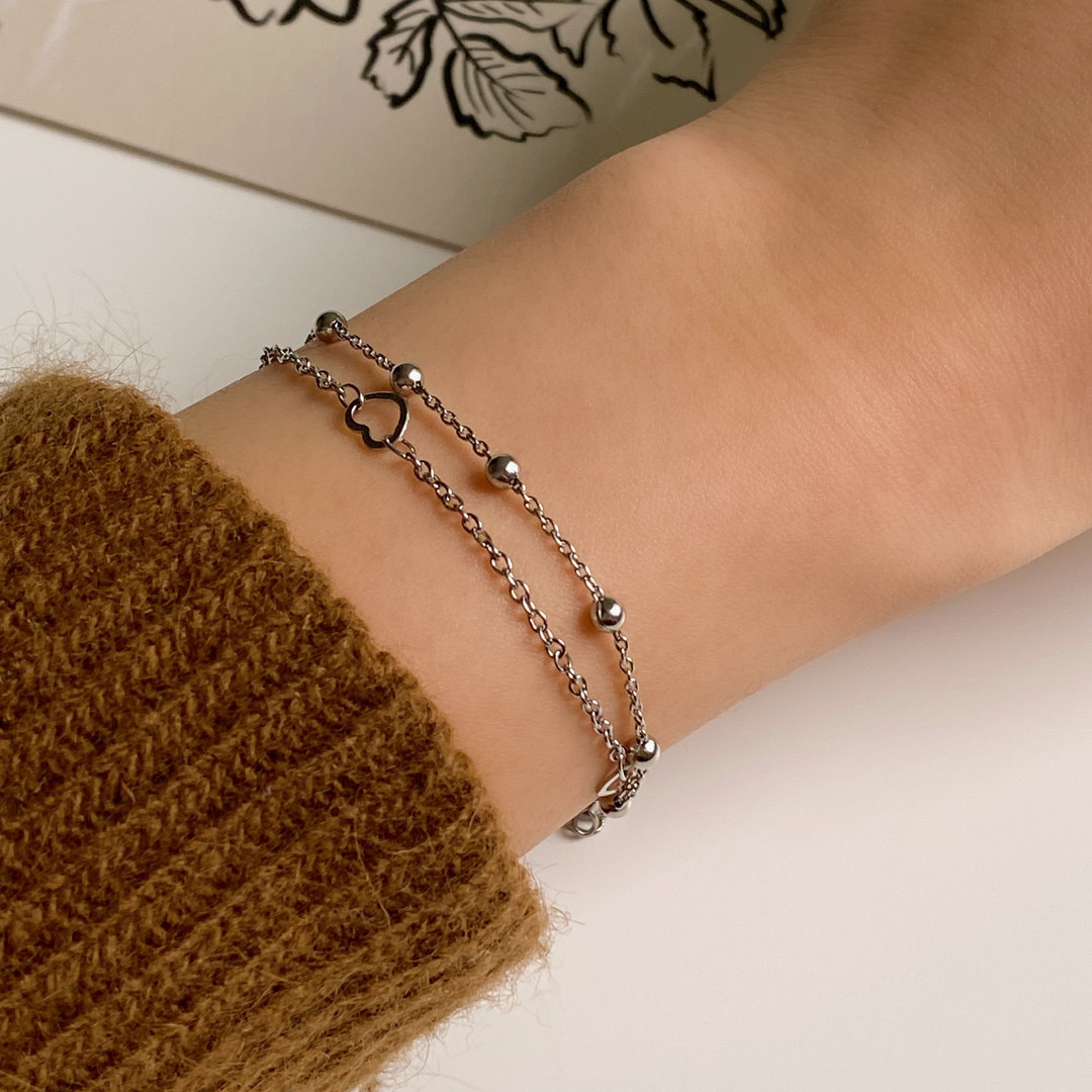 Duo Bead Chain Layered Bracelet, Stainless Steel | idus