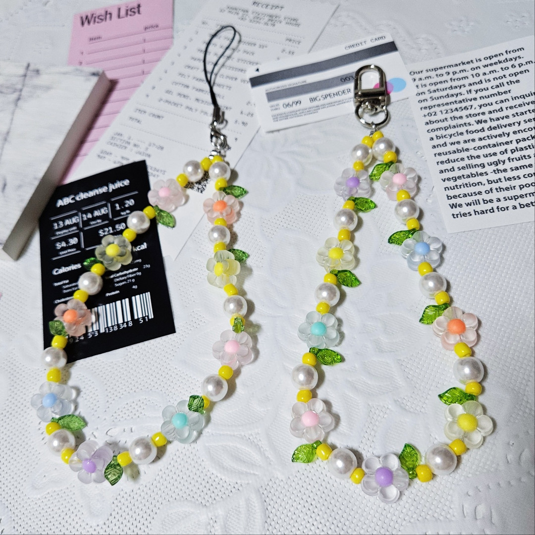 Flower key ring strap cell phone string beaded strap | idus