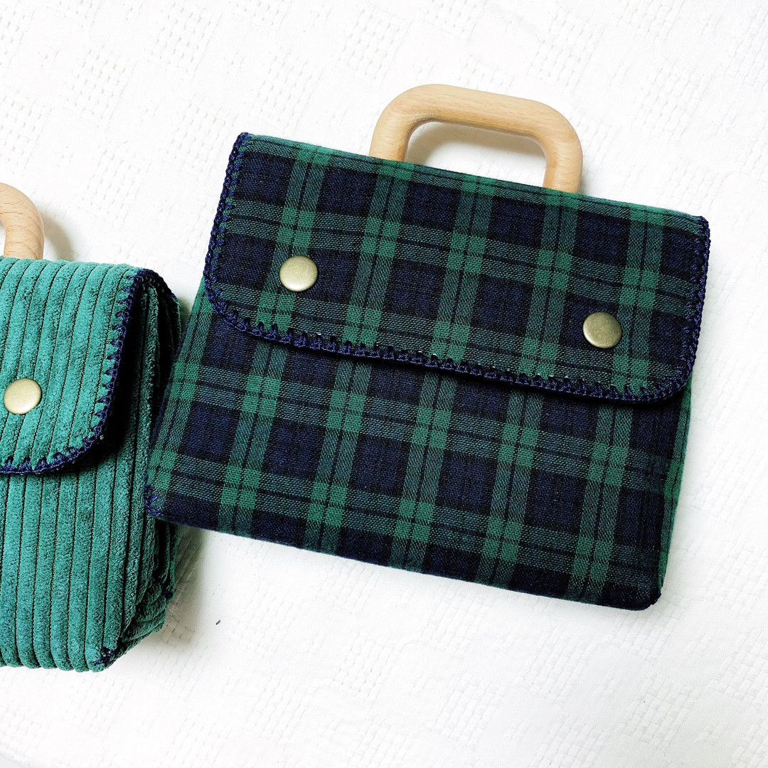 Two Button Vibrant Green Check Bag