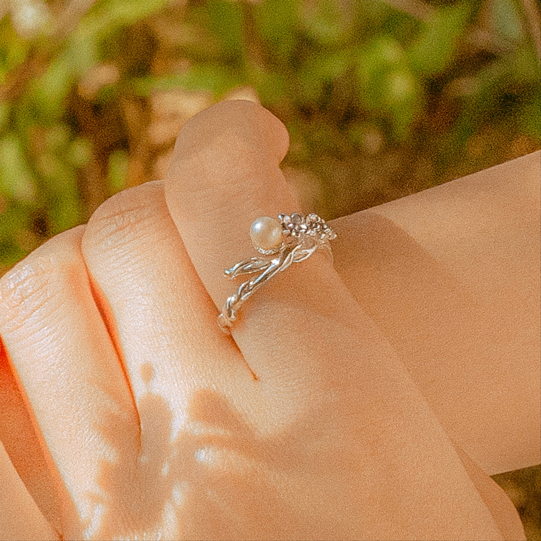 [Silver925]Handcrafted Flower Pearl Vine Ring | idus