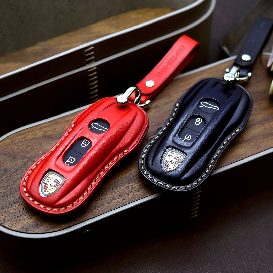 PORSCHE key chain, Leather Car Key Fob cover | idus