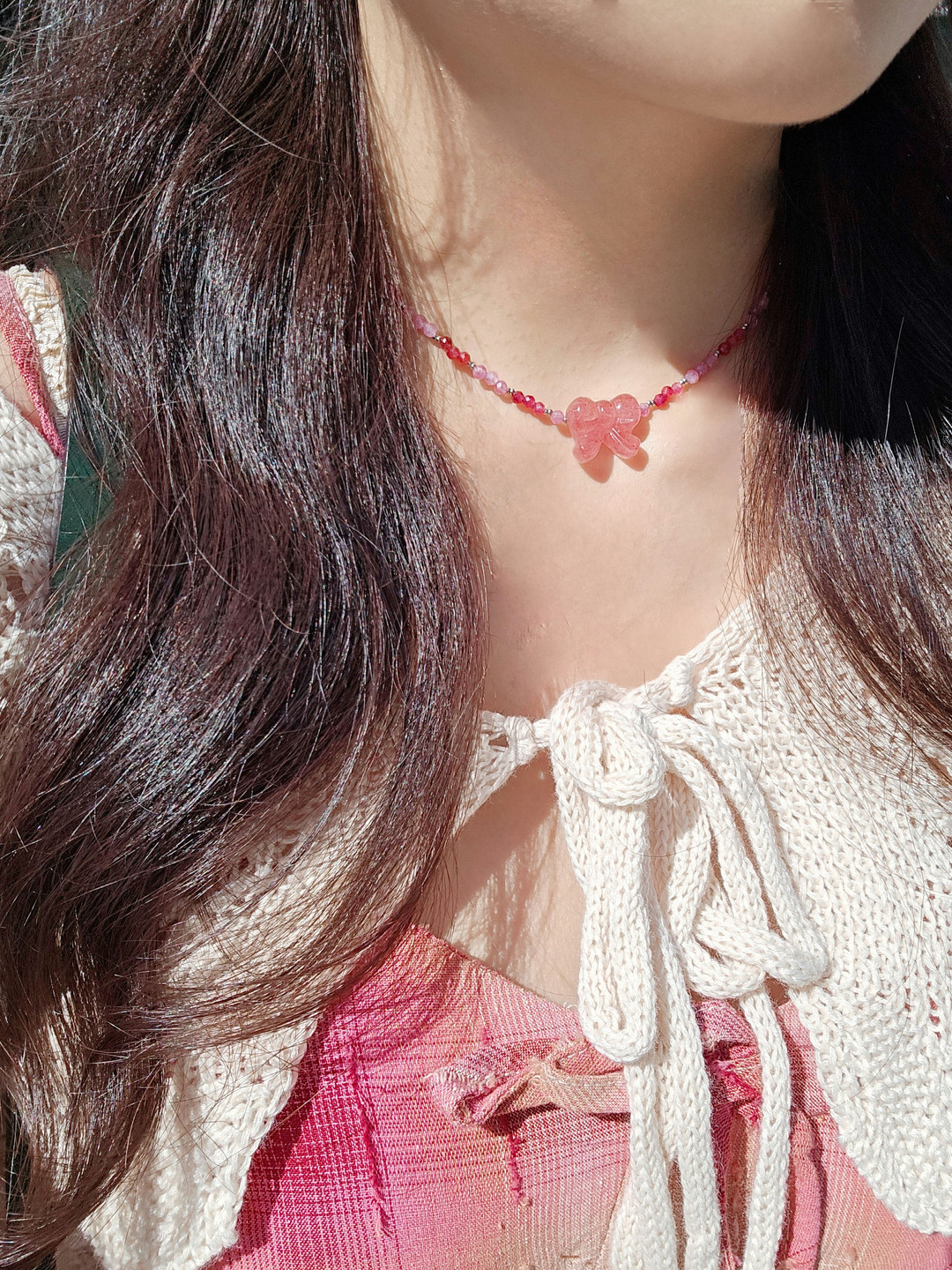 Ribbonberry ☆ Strawberry Stone & Pink Trumarin Gemstone Necklace | idus
