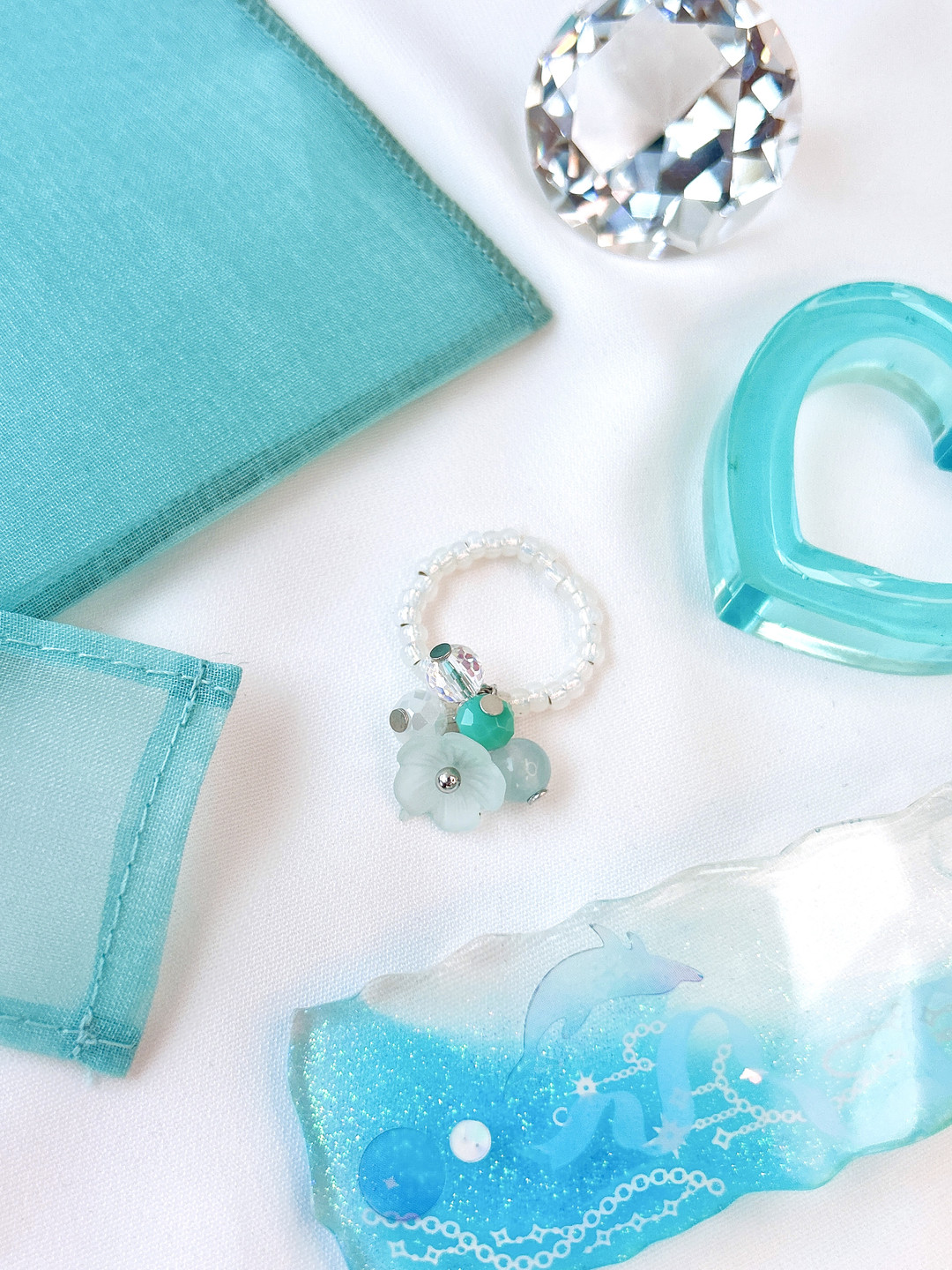 Summer Light Blue Flower Bead Ring | idus