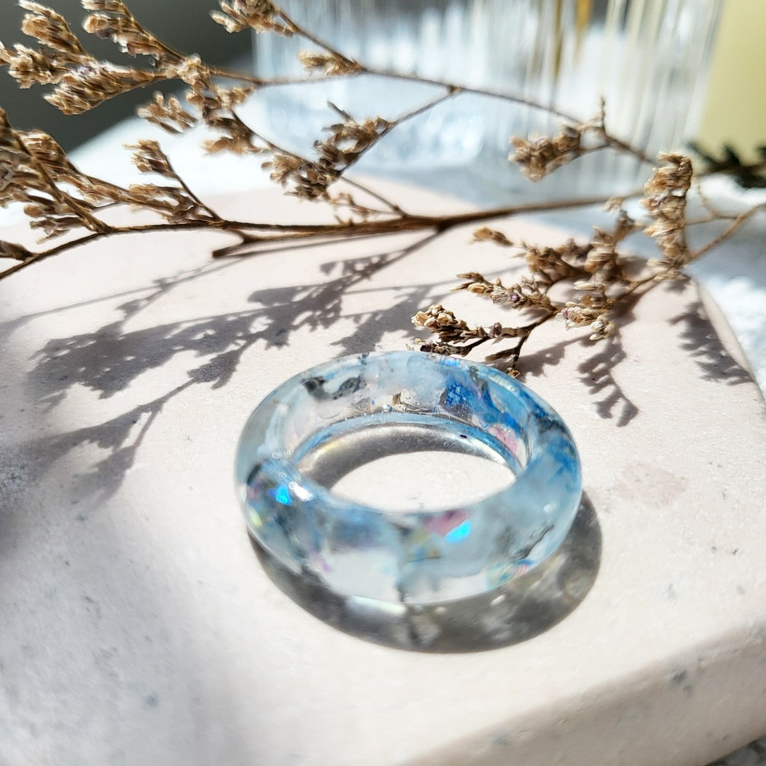 Aquamarine Aurora Crystal Ring, Blue and Skyblue round ring | idus