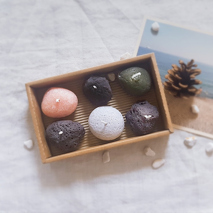 돌멩이 캔들 6구 세트 자갈 스톤 돌 현무암 6ea | 아이디어스