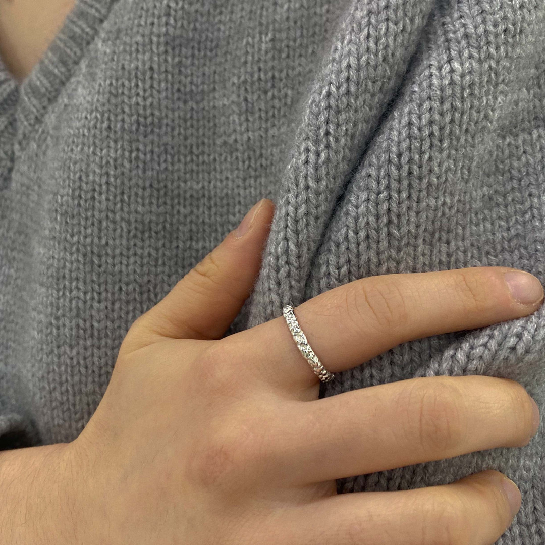 melting texture slim silver layered ring | idus