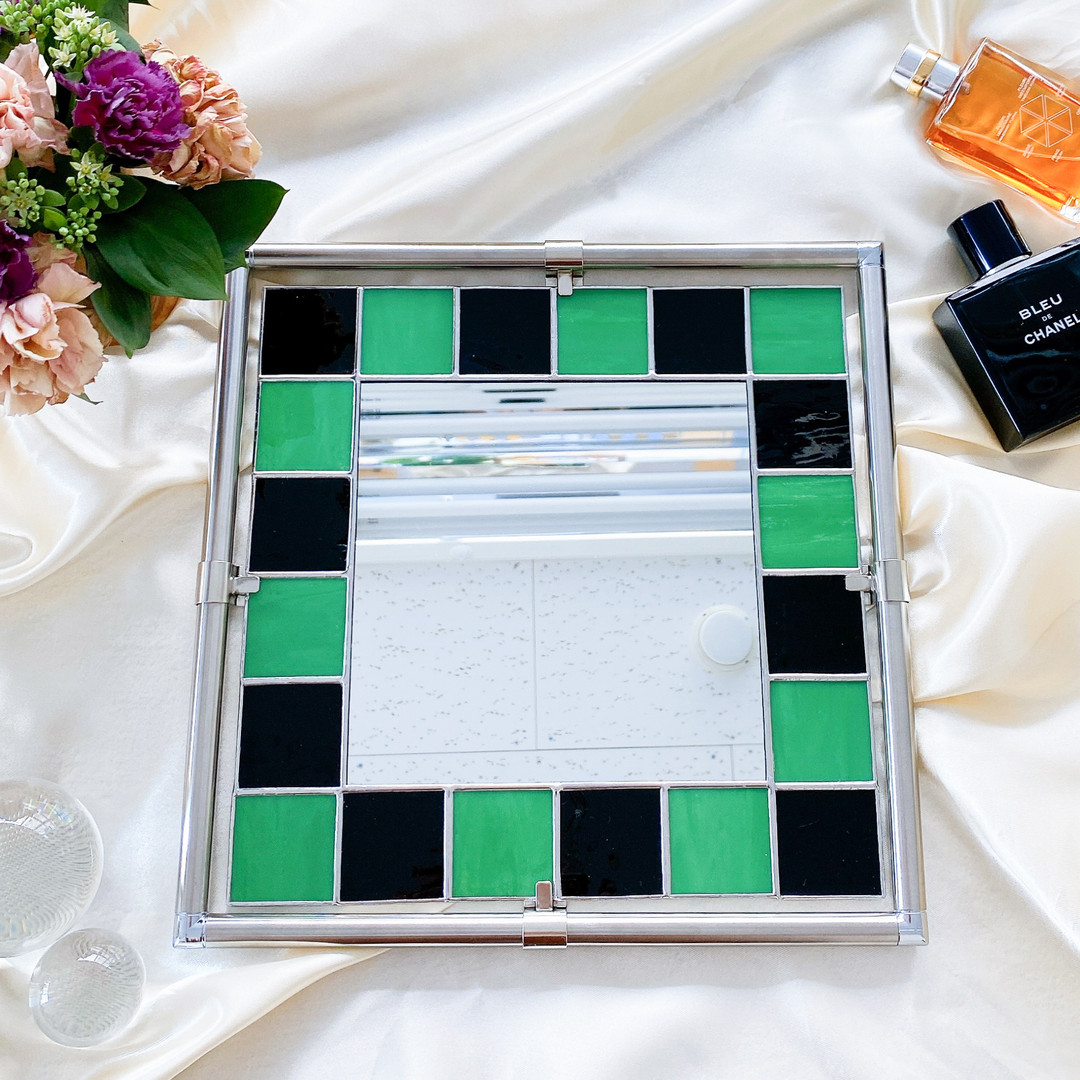 Mid-Century Modern Style Stained Glass Module Mirror