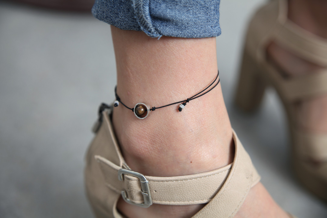 Silver Circle Birthstone Gemstone String Anklet | idus