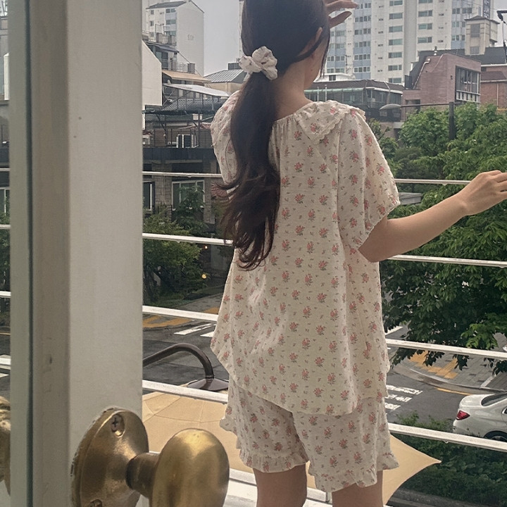 H Made♥ 엔젤리 플라워 반팔 투피스 원피스 잠옷 아이디어스