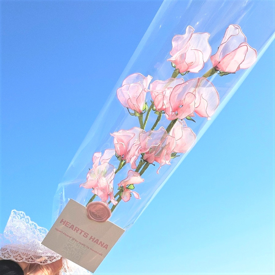 Pink Sweet Pea Dip art Anniversary Gift Led Flower Handcraft Bouquet | idus