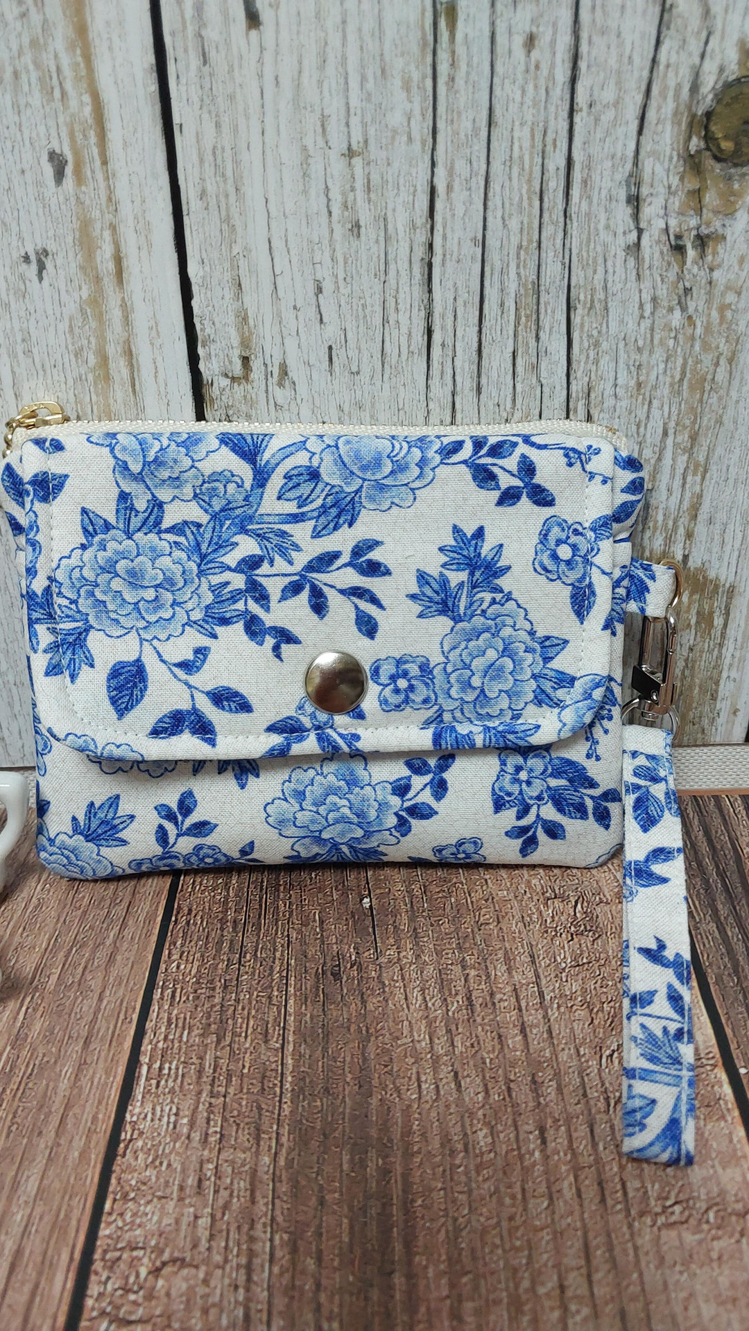 Zipper Card Wallet Korean Traditional Blue and White Porcelain Flower Leaf Moon | idus