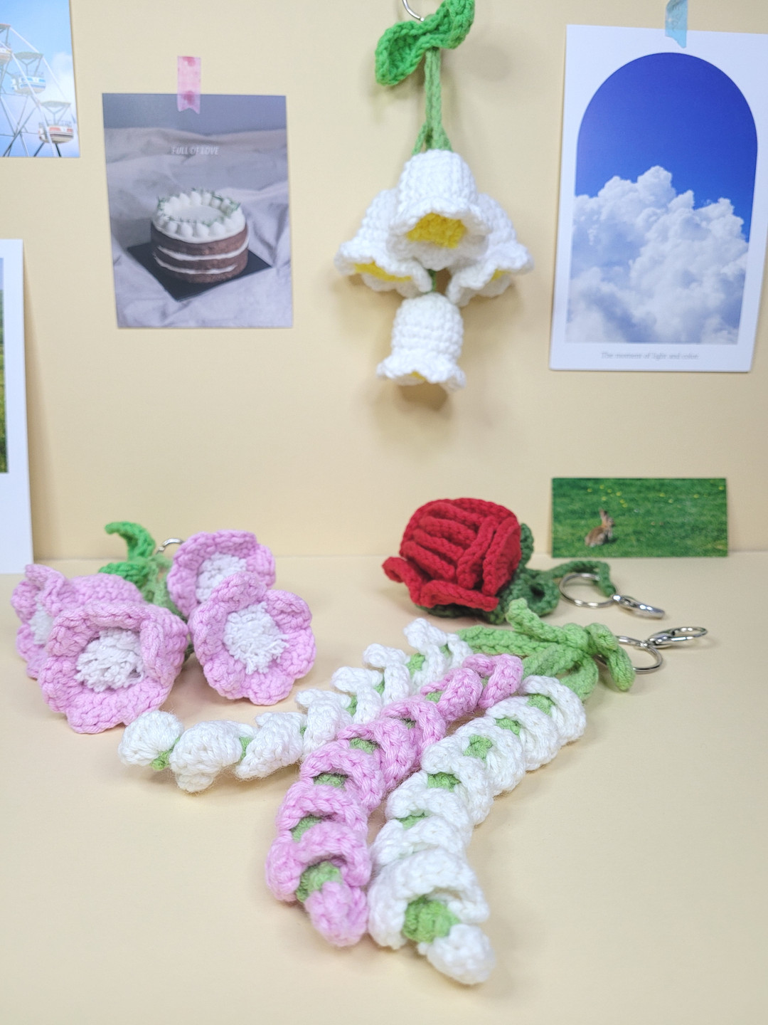 Knitting Flower Key ring Pretty bag Accessory Flower Bag Charm Decoration