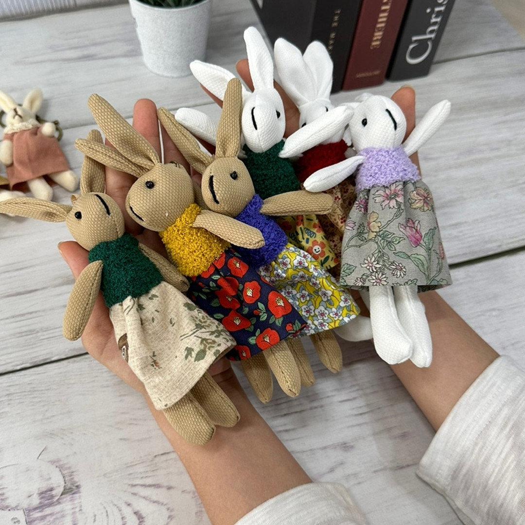 Handmade Rabbit keyring wearing a handmade vest | idus