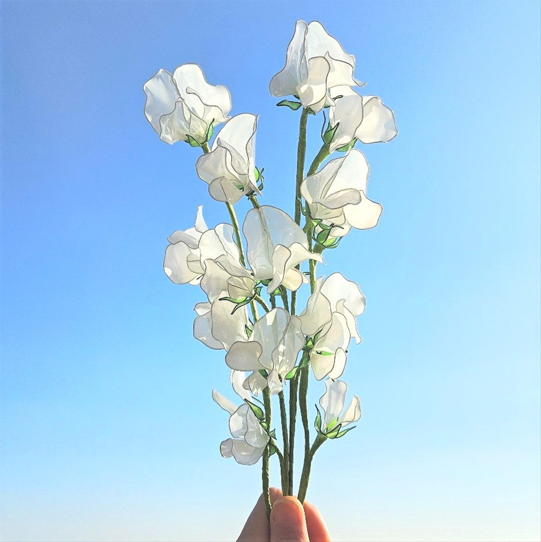 White Sweet Pea Dip art Anniversary Gift Led Flower Handcraft Bouquet ...