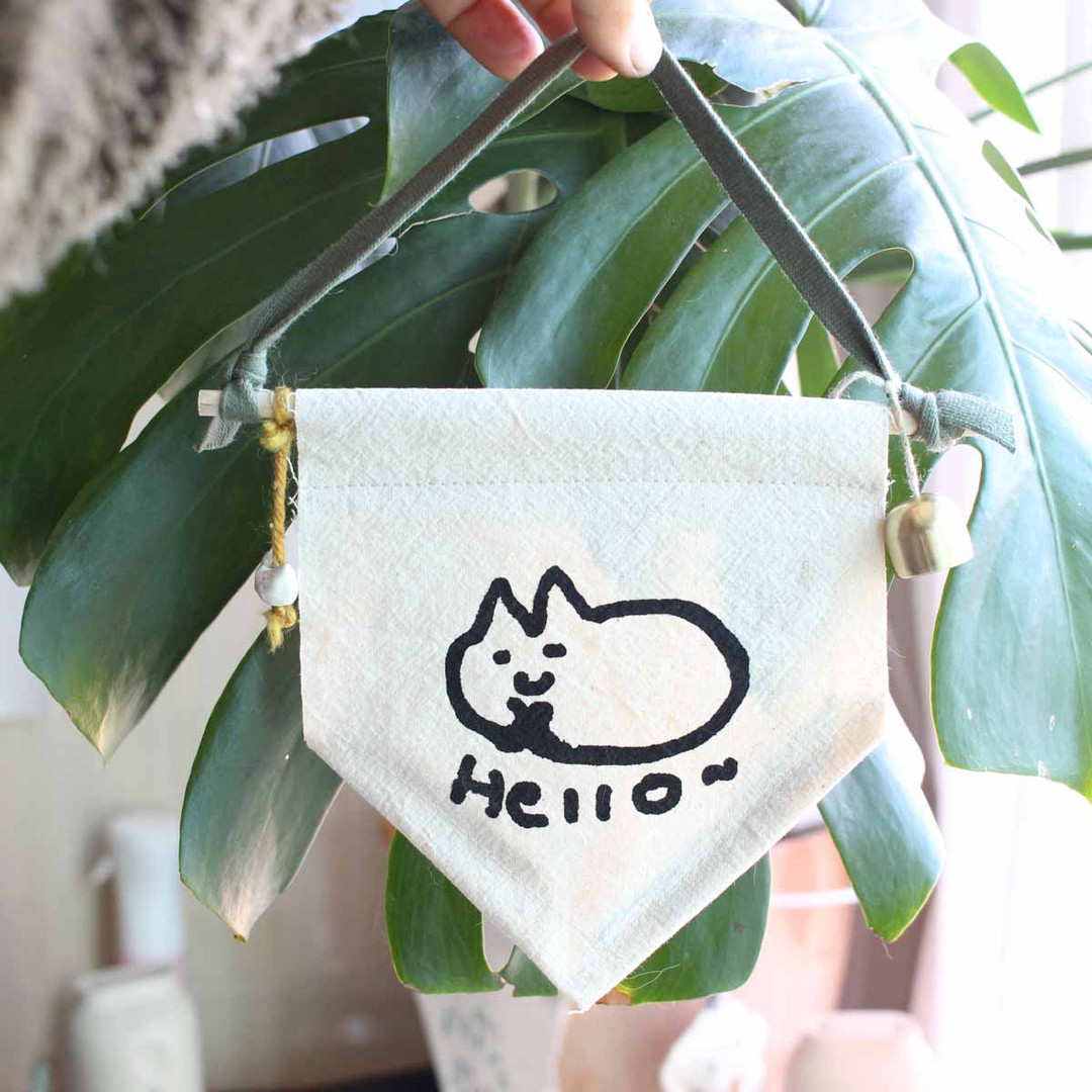 Hello~ Cute Cat Silkscreen Fabric Wall Decor Art Poster