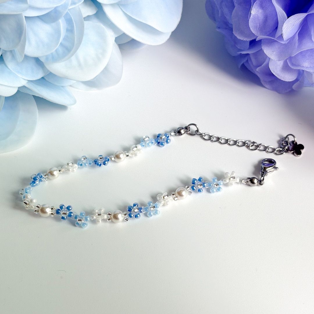 Hydrangea Pearl Beaded Bracelet – Blue Summer Jewelry, June Birth Flower Gift | idus