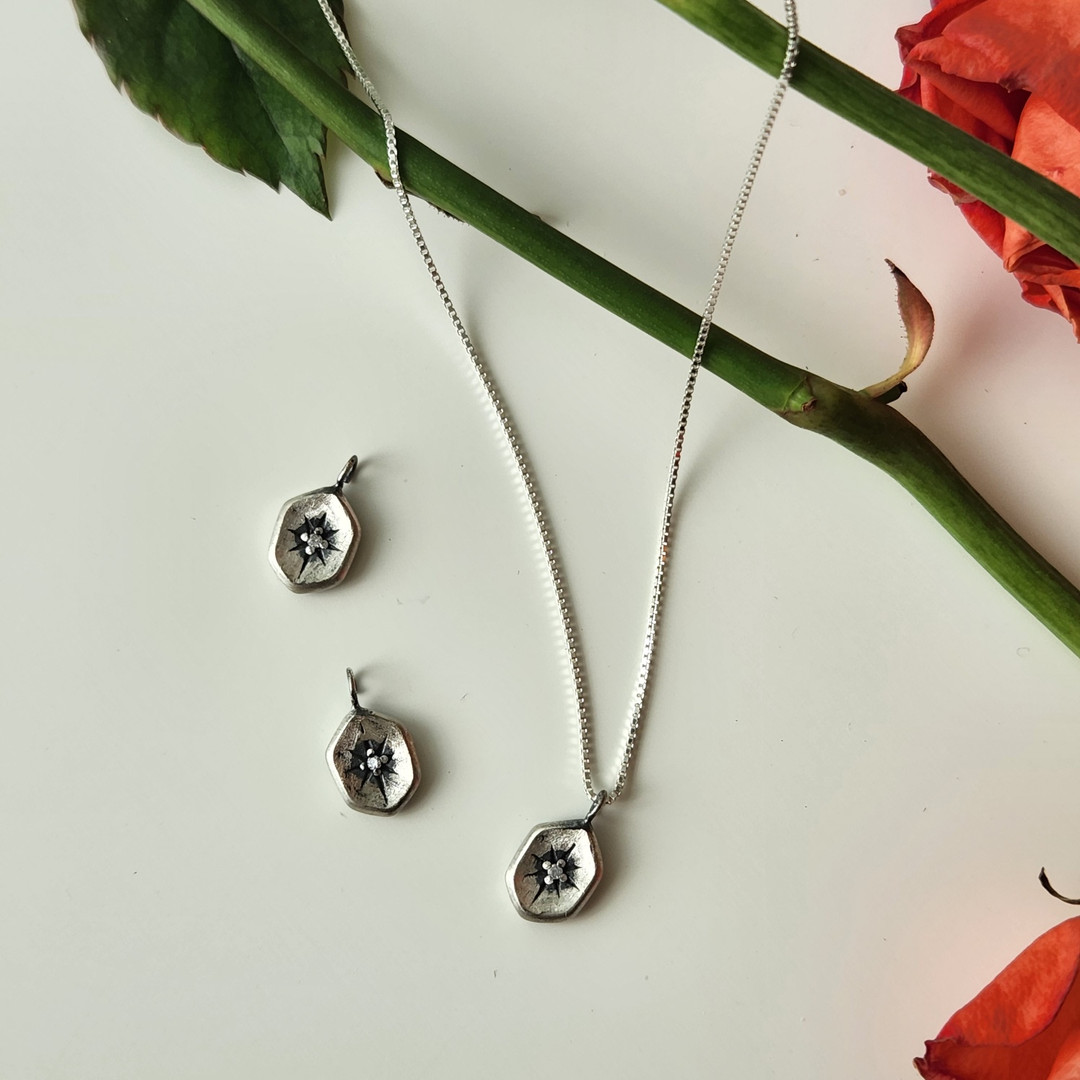 925 Silver Oil Painting Hexagon Star Cubic Silver Necklace | idus