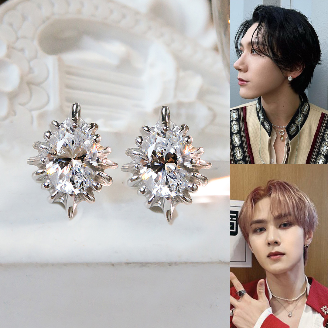 MIHUE グローオーバルストーン925シルバーホワイトゴールドメッキシルバーイヤリング wayv | アイディアス