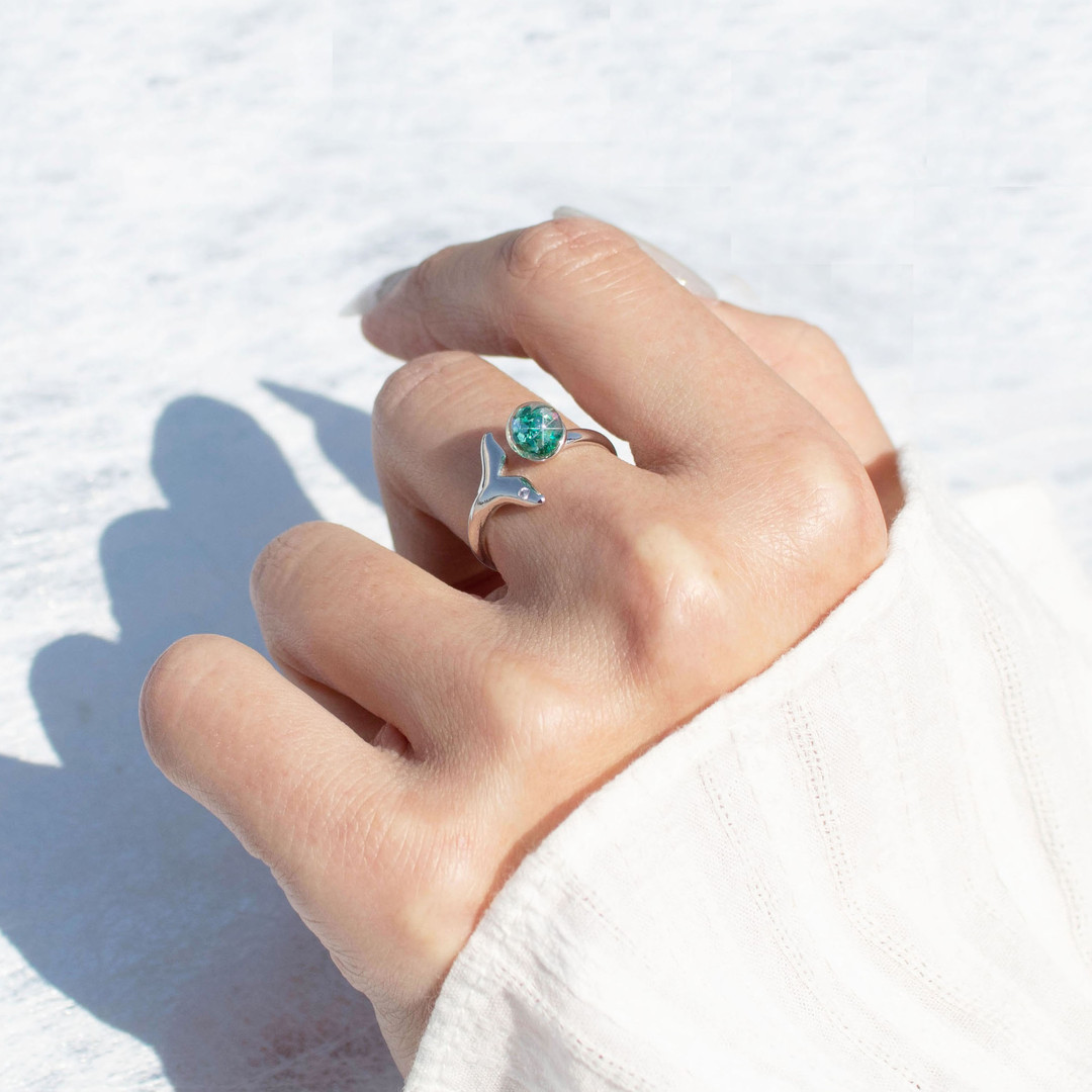 Lucky Dolphin tail with Birth snowball open ring (12 Colours) | idus