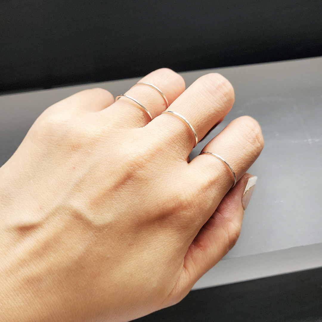 handmade Hammer textured thin Silver Ring | idus