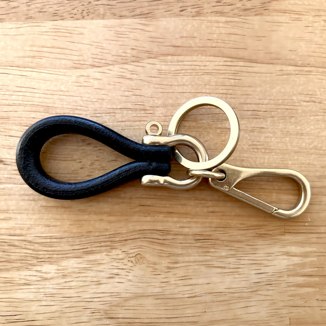 Minimal Italy Black leather brass decoration Key ring key holder strap ...