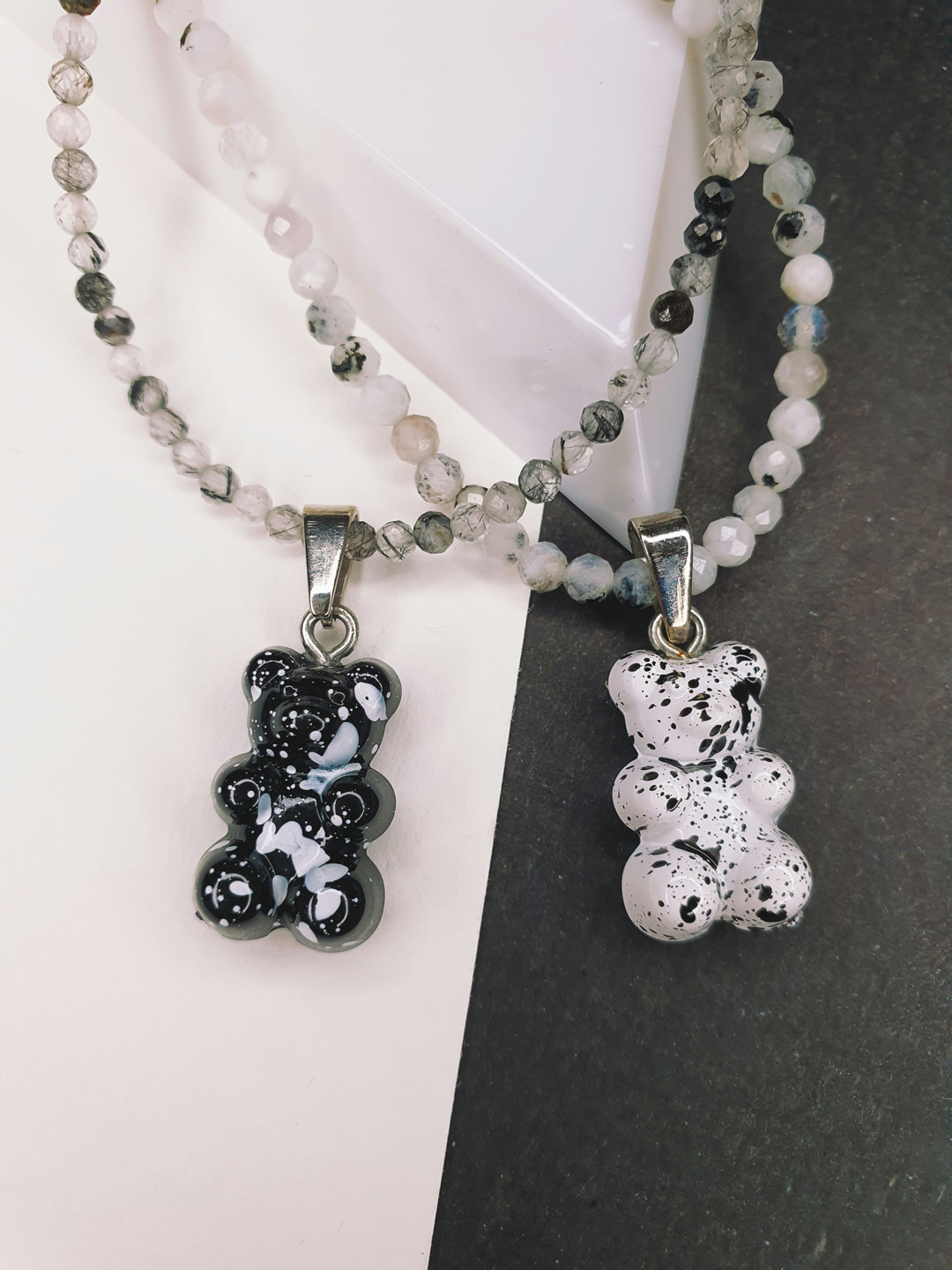 Cookie & Cream Bear Moonstone Rutil quartz gemstone Necklace 2type | idus