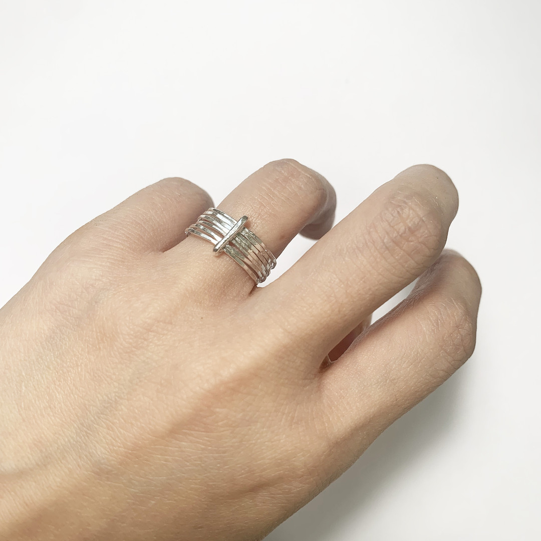 Hammered silver 925 seven 7 rings lucky layered ring | idus