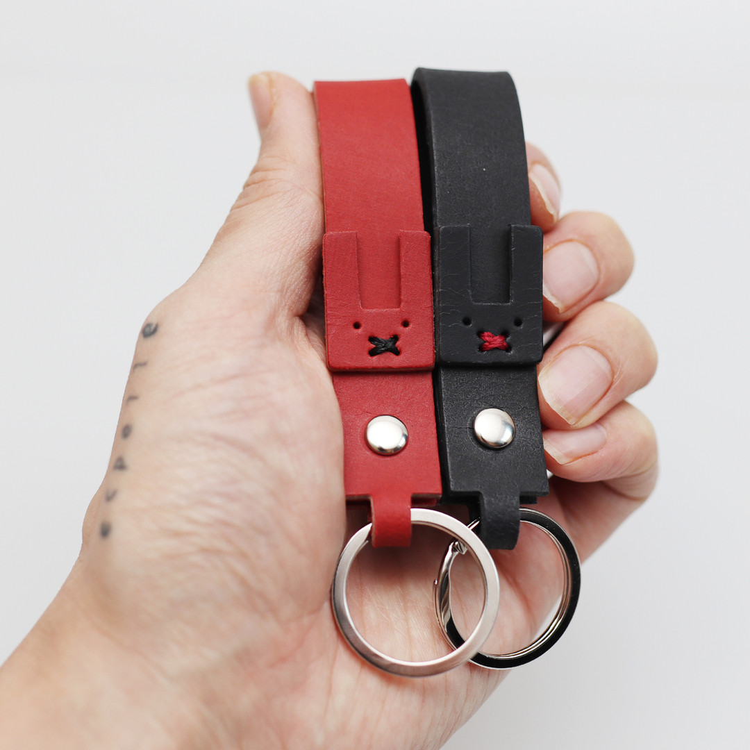 Handmade whole leather rabbit key ring