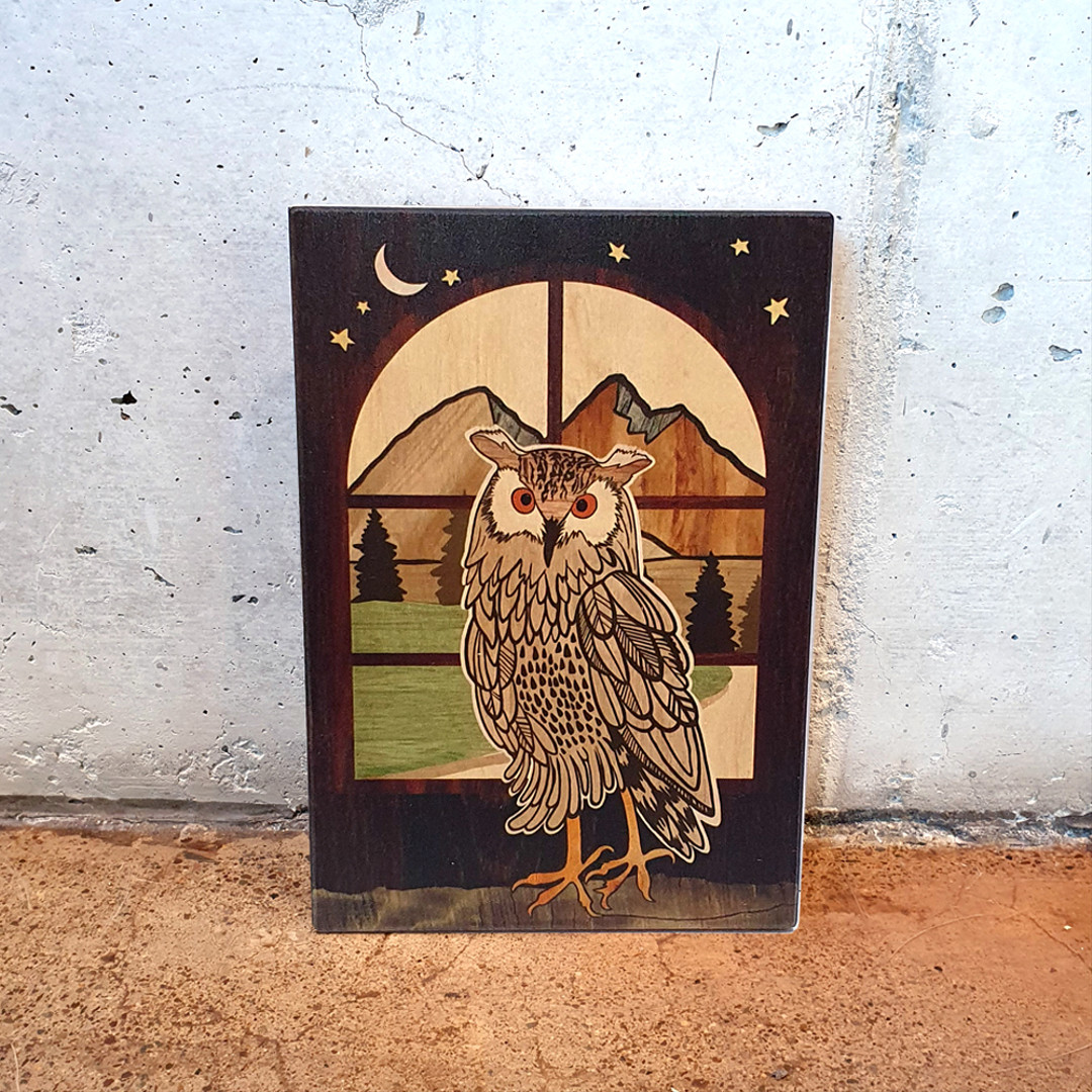 Good Luck Owl Wood Poster Framed | idus