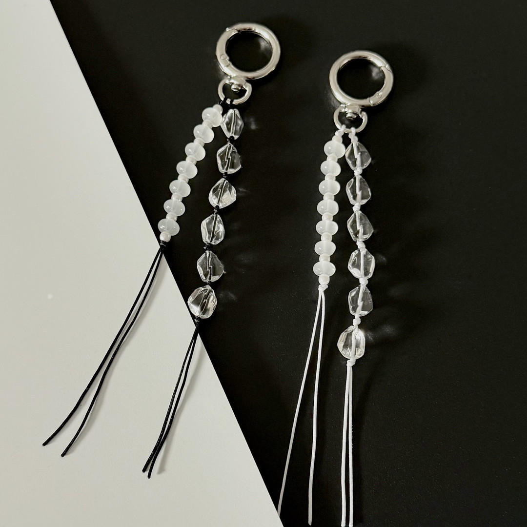 White black gemstone cell phone strap beads drop key ring bag ring | idus