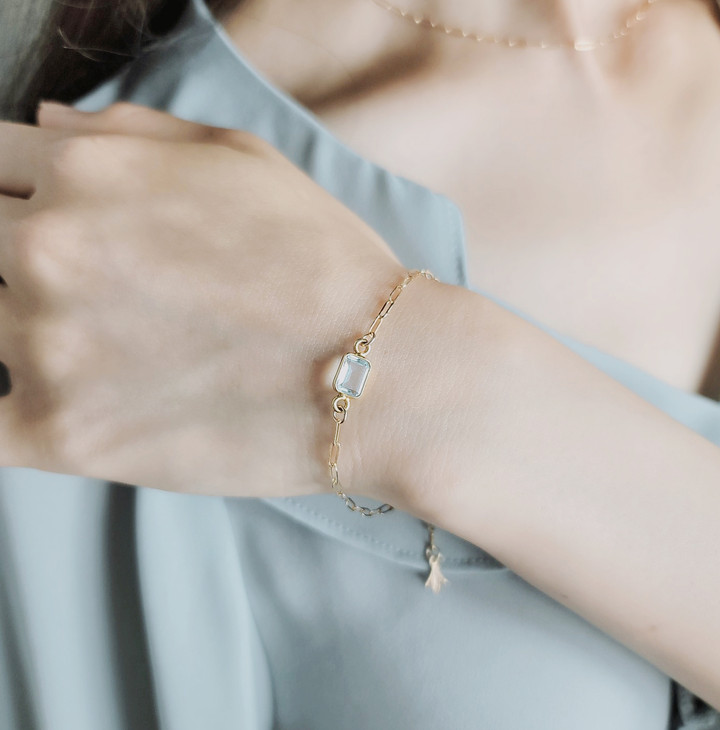 14kgf 블루토파즈 링체인 레이어드 팔찌 11월탄생석 | 아이디어스