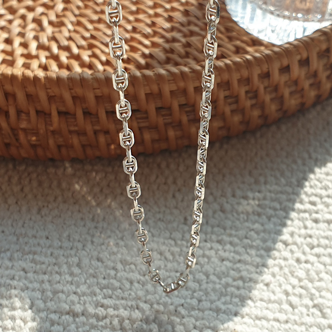 925 Mini H Cut Chain Silver Necklace | idus