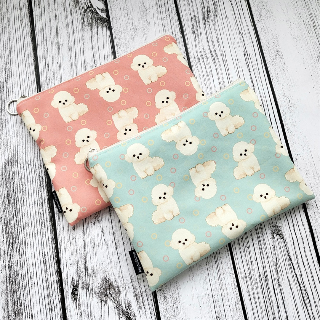 Cute Bichon Frise puppy character fabric pouch, zipper pouch, cosmetics bag | idus
