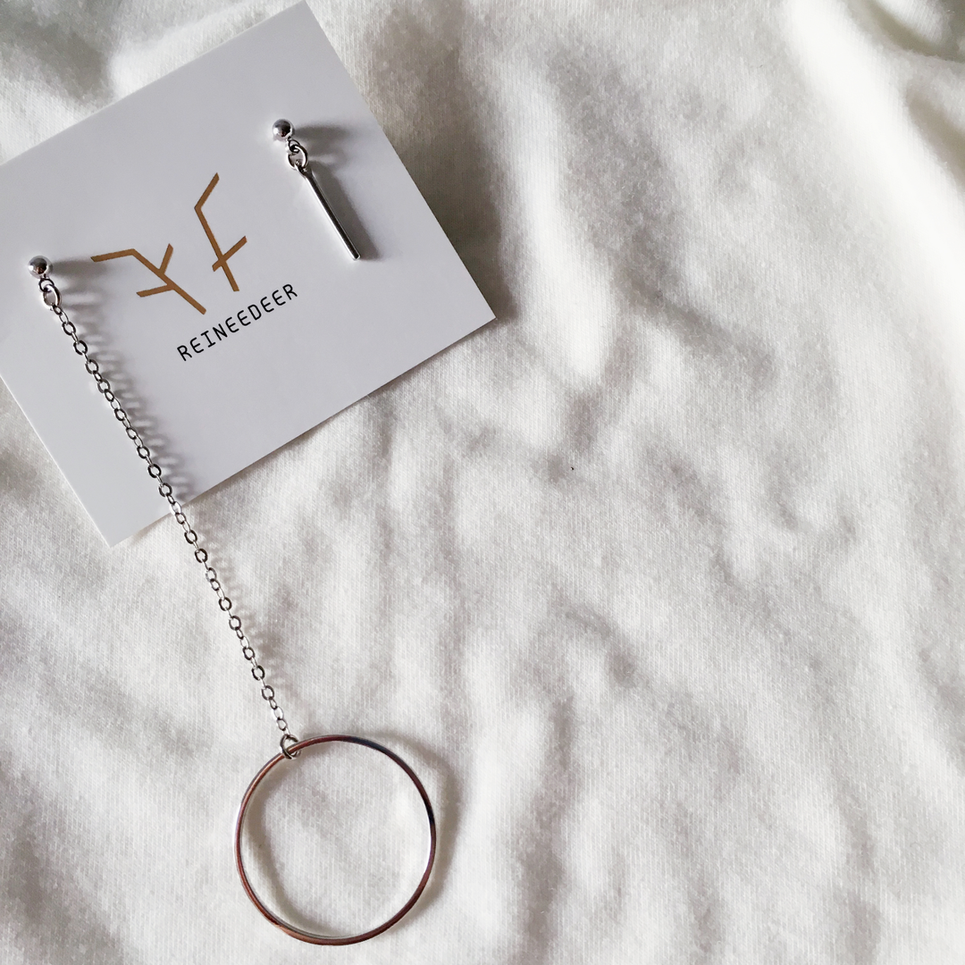 big circle chain mini bar earrings (can change it to a clip-on earrings ...