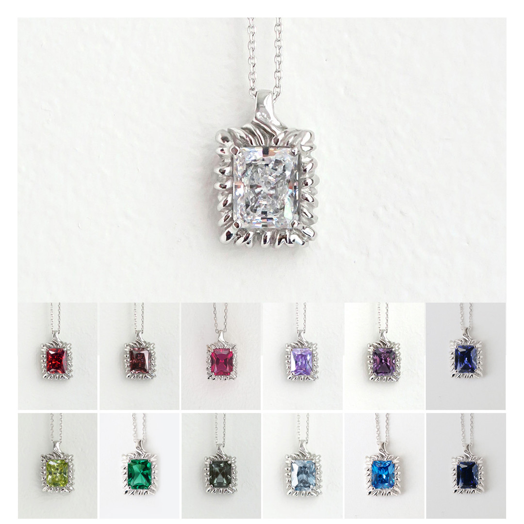 MIHUE Glow square 925 Sterling Silver Birthstone Necklaces Anniversary ...