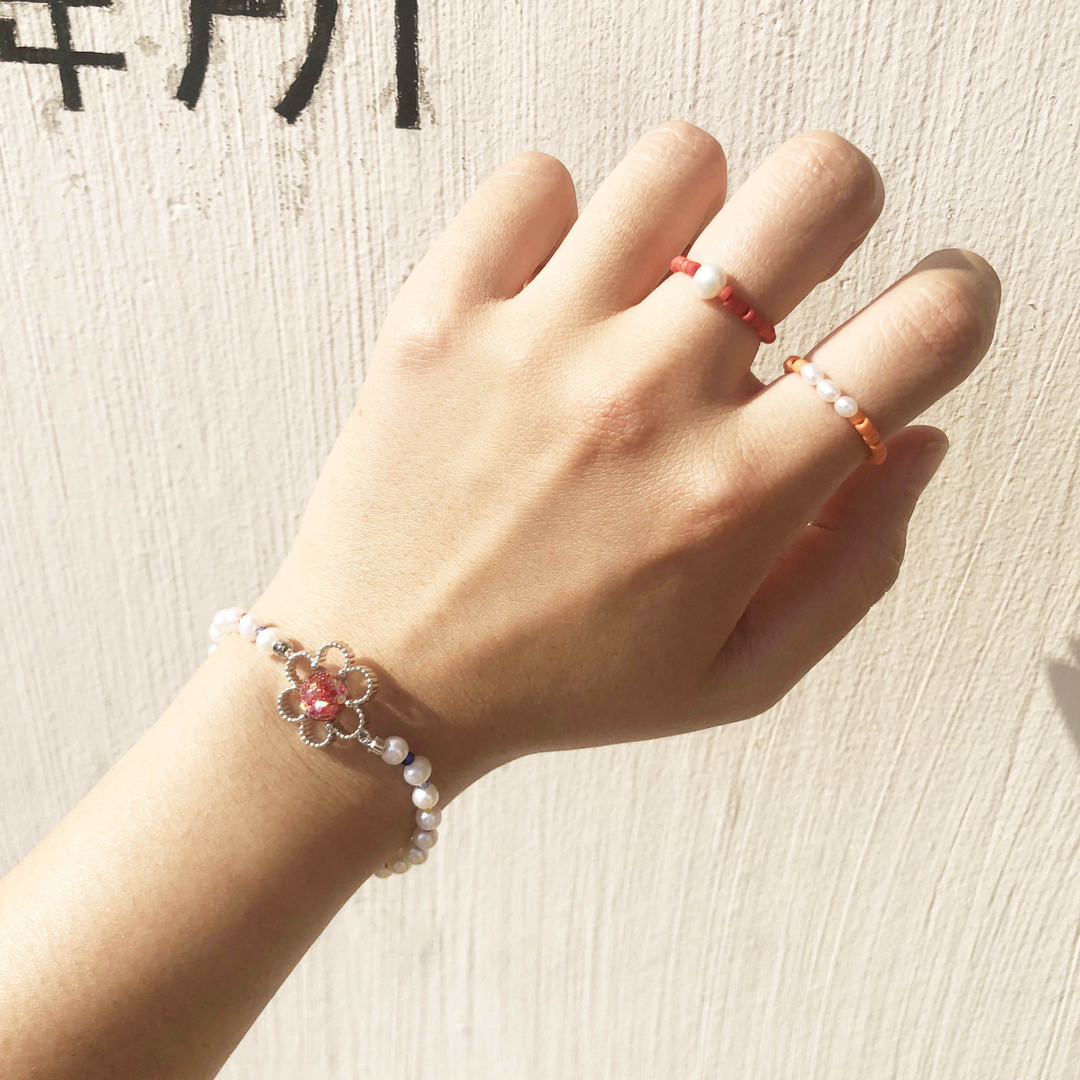 Glass beads & Pearl Bracelet,Ring SET
