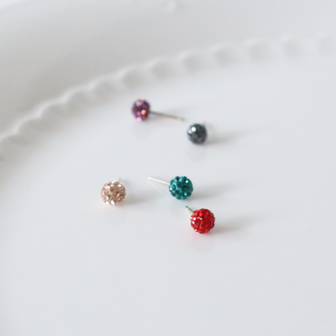 [925 Silver] Mini Cubic Ball Mirror Ball Earrings (5col) | idus