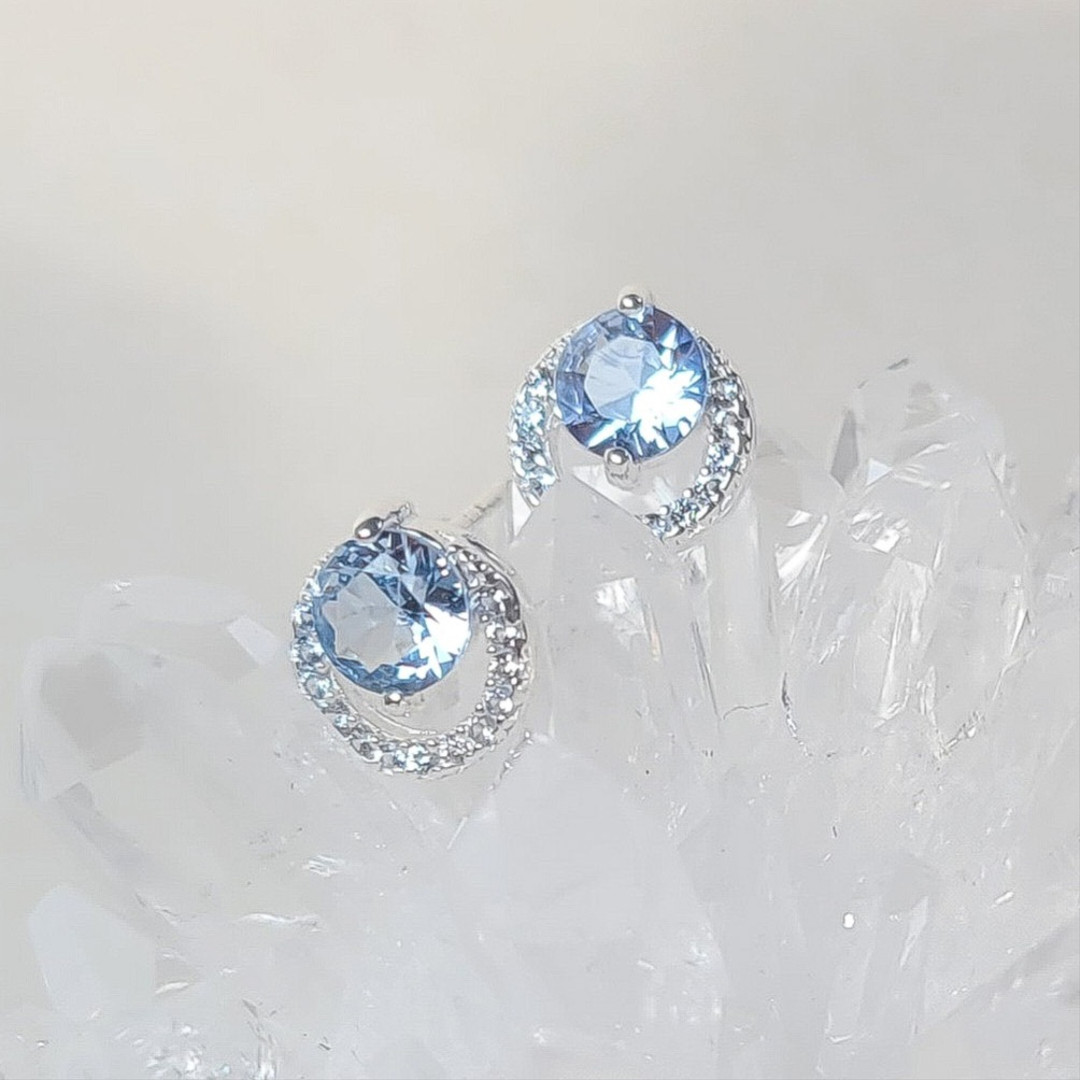 [Silver925] Blue Topaz Circle Earrings Gemstone Earrings | idus
